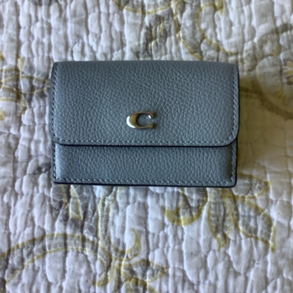 Coach | Bags | Coach Mini Trifold Wallet Gray Leather Nwt | Poshmark